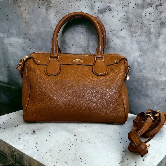 Coach | Bags | Coach Cognac Brown Pebbled Leather Small Duffle With ...